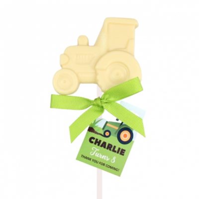 Tractor shaped chocolate lollipops - Maple Mollys